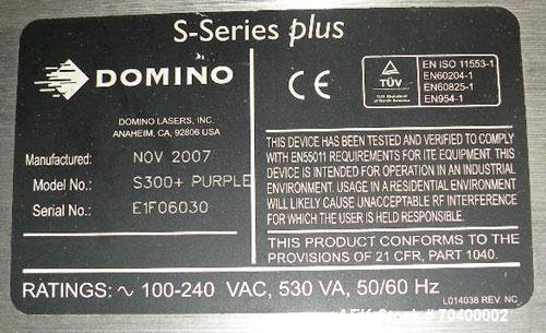 UsedDomino S300 Plus Purple Laser Coder, capable of producing two lin