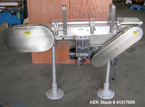 Used Dual Lane Plastic Belt Table Top Conveyor. (1) Belt 3'' wide x 5