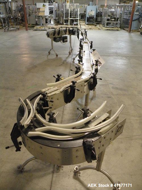 Used Garvey 9600 Series Tabletop Conveyor. 3 1/4" wide belt. Unit sta