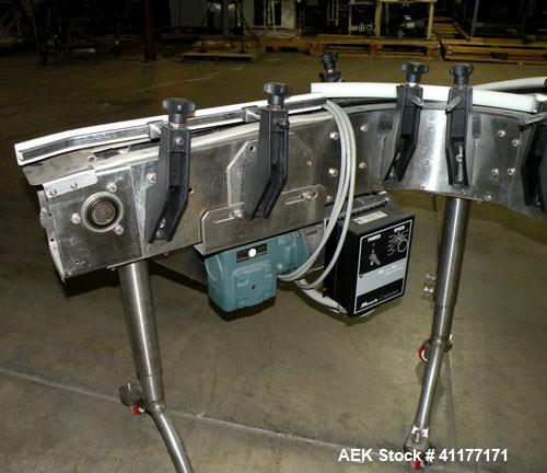 Used Garvey 9600 Series Tabletop Conveyor. 3 1/4" wide belt. Unit sta