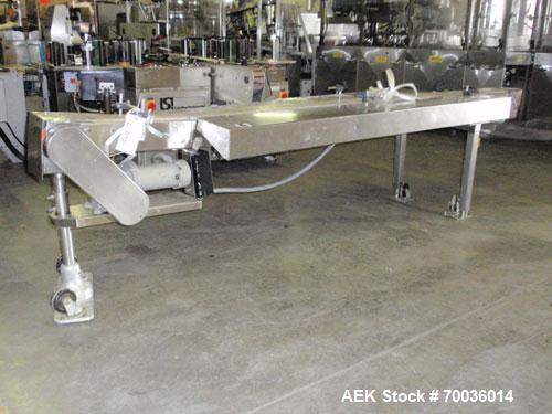 Used Table Top Conveyor. 4.5" wide x 11' long plastic belt. 10" wide