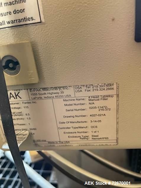 UsedEpak Tabletop 4 Head Inline Time Gravity Filler. Benchtop unit ha