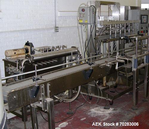 Used ELF Model C06 Inline Gravity / Pressure Liquid Filler. Machine