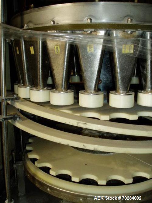 Used Mateer Burt 24 pocket rotary auger filler. Has worm screw infeed