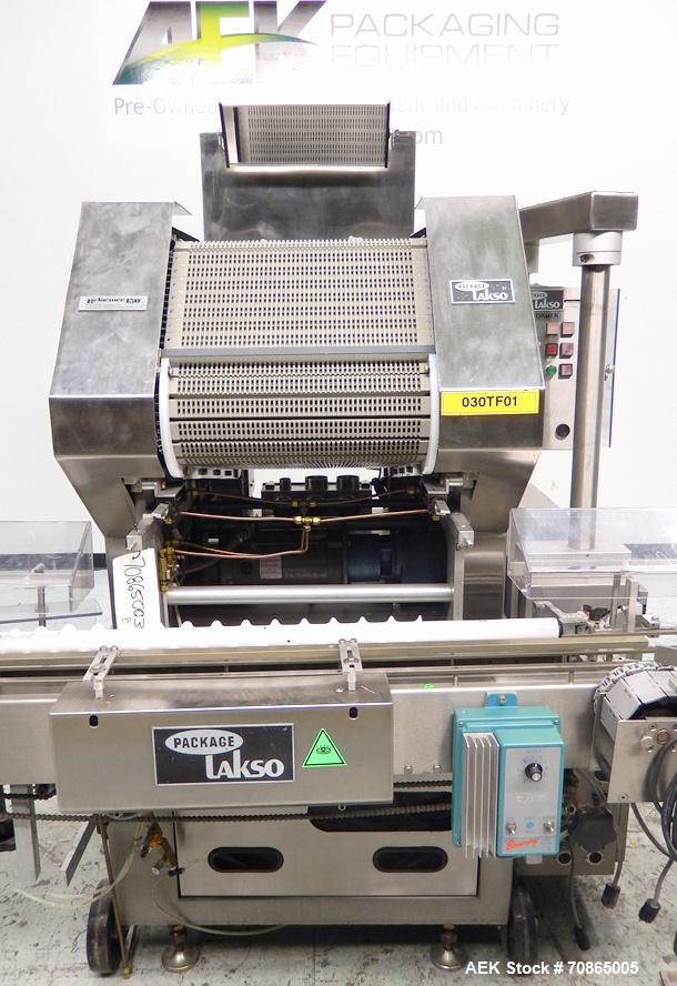 Used Lakso Model 450 Reformer Slat Counter. Machine has a speed range