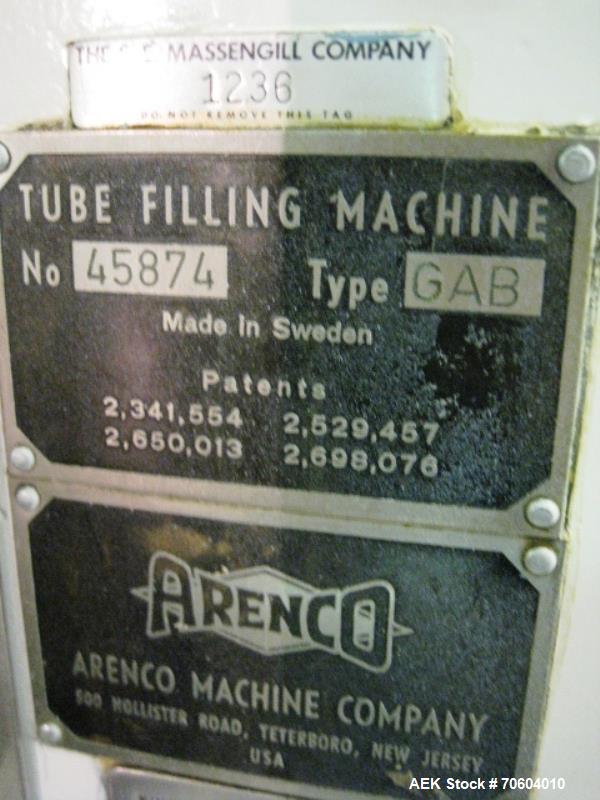 Used Arenco metal tube filler, type GAB, single filler nozzle, manual