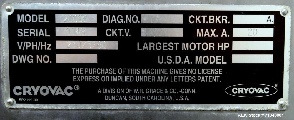 Used Cryovac Onpack Model 2000B Vertical Form Fill and Seal Machine.