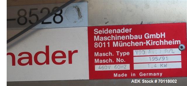 Used Seidenader V90 AVSB Inspection Machine. Now tooled pre-filled sy