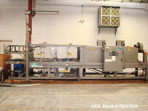 Used Arpac model CM-60-28T shrink tunnel. Continuous motion tray shr