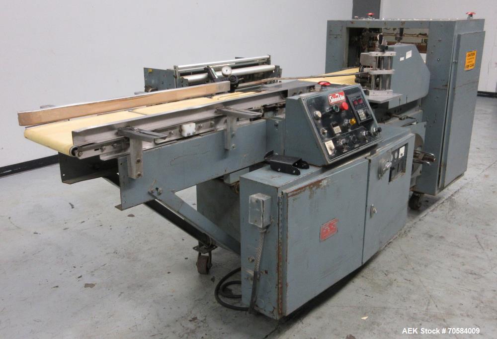 Used Shanklin Model F1 Shrink Wrapper. Machine is rated at up to 50