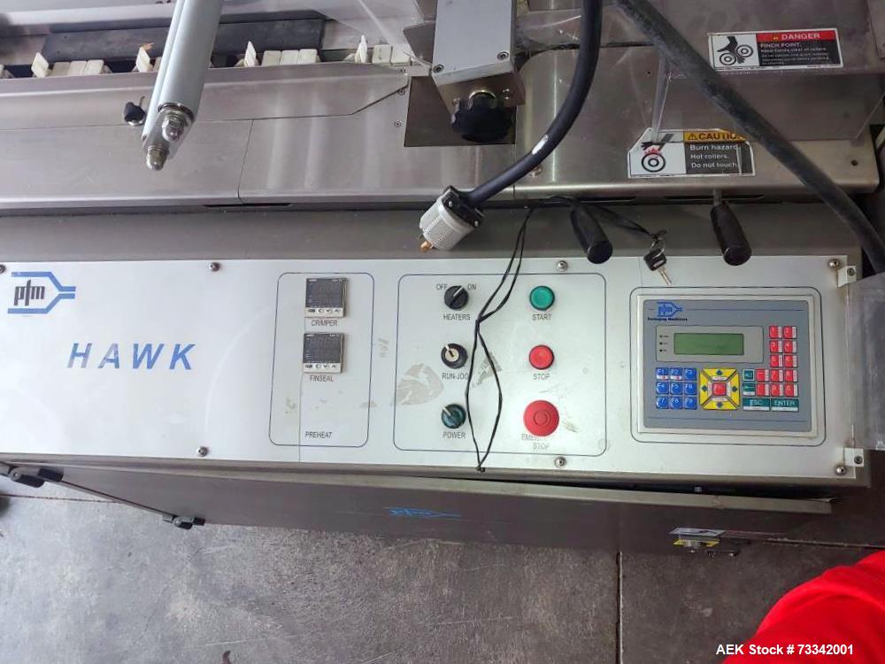 Used PFM Horizontal Flow Wrapper, Model Hawk. Rated up to 120 packs/m
