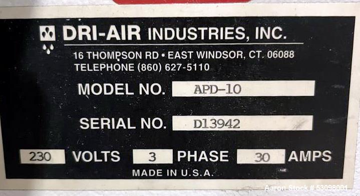 Used Dri-Air Material Dryer, Model APD-10. Max processing capability