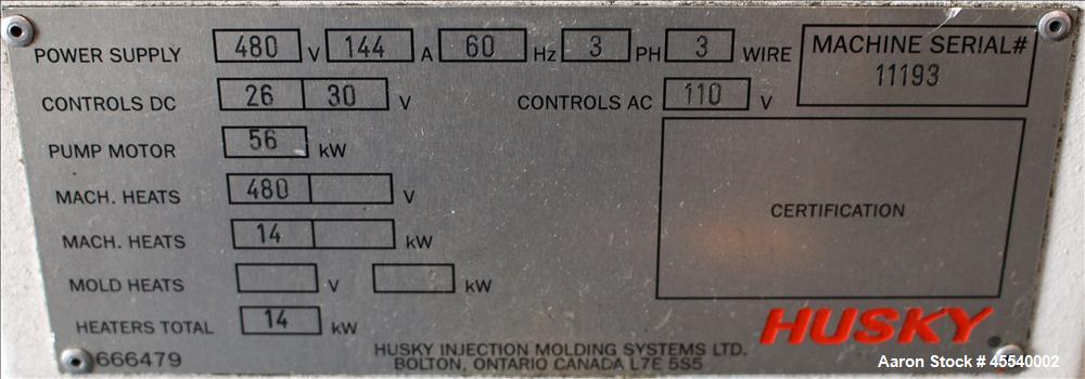Used Husky Horizontal Injection Mold Machine, 300 Tons, Model SX300.
