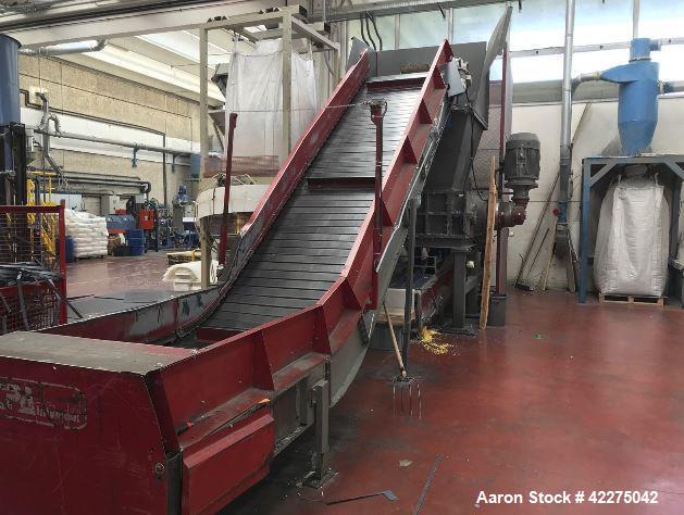 Used TPA Dual Shaft Shredder. Including metal shutters conveyor belt
