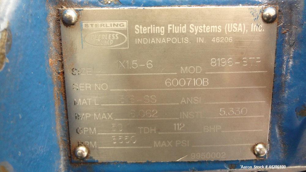 Used Peerless Werner Pump Company Centrifugal Pump, Model 8196, Size
