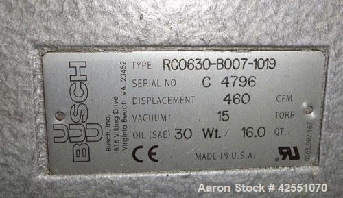 Used Busch Dual Vacuum Pump System, Model RC0630-B007-1019, Dual 460