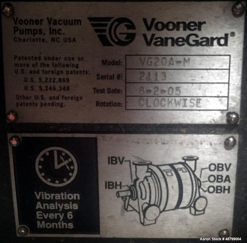 UsedVooner Vacuum Pump, Model VG20A-M (Equivalent to a Nash CL-2002).