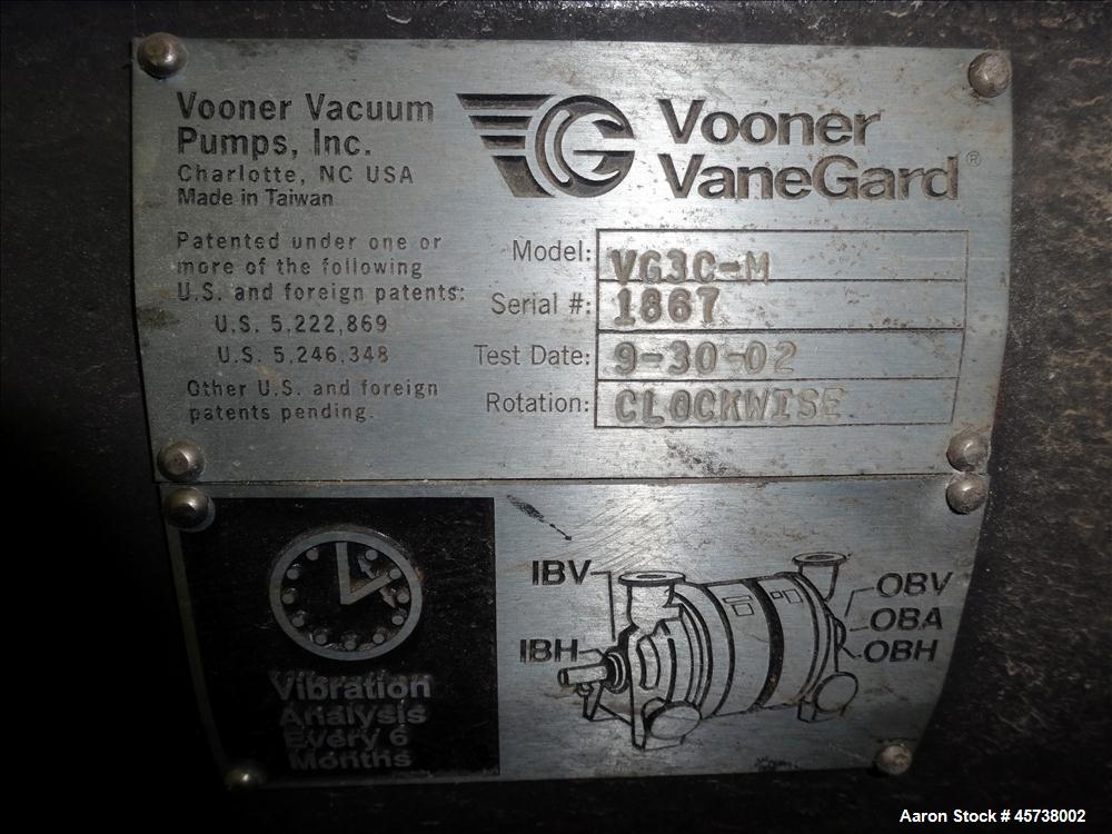 Used Vooner VaneGard Single Stage Medium Vacuum Pump, Model VG3C-M, C