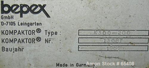 Used Bepex Roll Compactor, Model K300-200. 17-4 PH Stainless steel ro