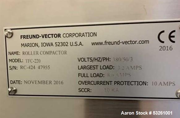 Used Vector Freund, Roll Compactor, Model: TFC 220, CE Marked, Stainl