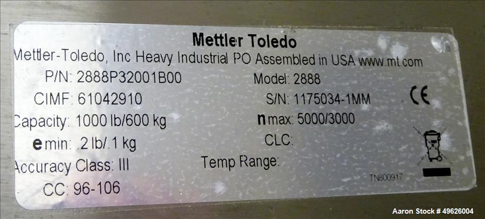Used Mettler Toledo Floor Scale, Model 2888, 304 Stainless Steel. Cap
