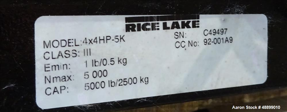 Used Rice Lake Digital Platform Scale, Model 4X4HP-5K, Class III, Cap