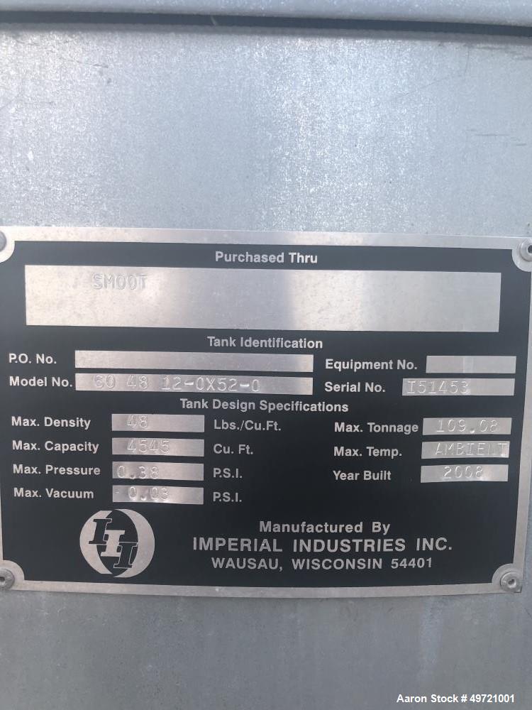 Used Imperial Industries Silo, Model 60 48 12-0X52-0. Approximately 6