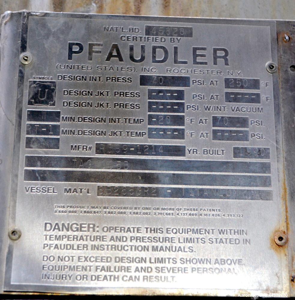 Used Pfaudler Adsorption Tank, 13,500 Gallon, Titanium, Horizontal. A