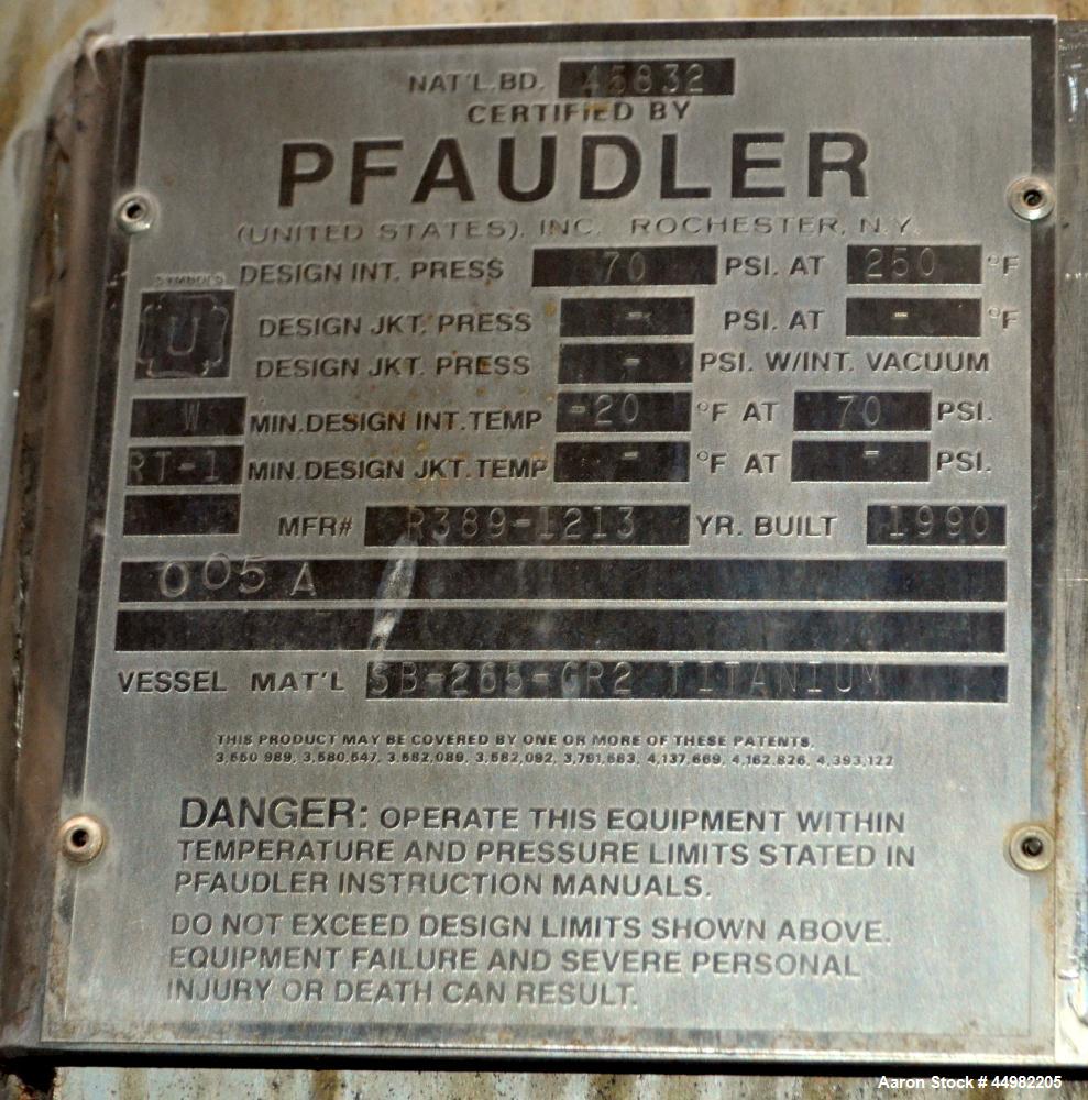 Used Pfaudler Adsorption Tank, 13,500 Gallon, Titanium, Horizontal. A