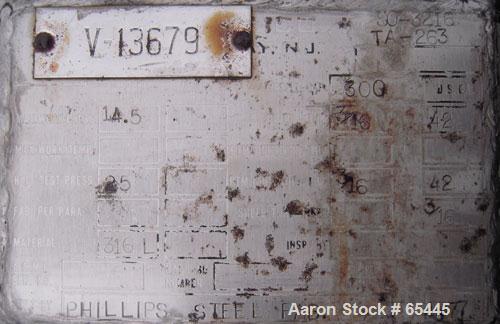 Used- Phillips Steel Fab Tank, 300 Gallon, 316L Stainless Steel, Vert