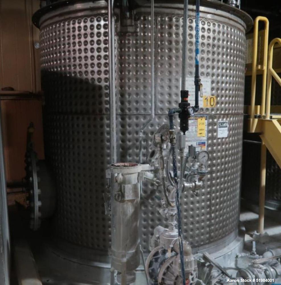 Used 316 Stainless Steel Dimple Jacketed Mixing Tank. With center top