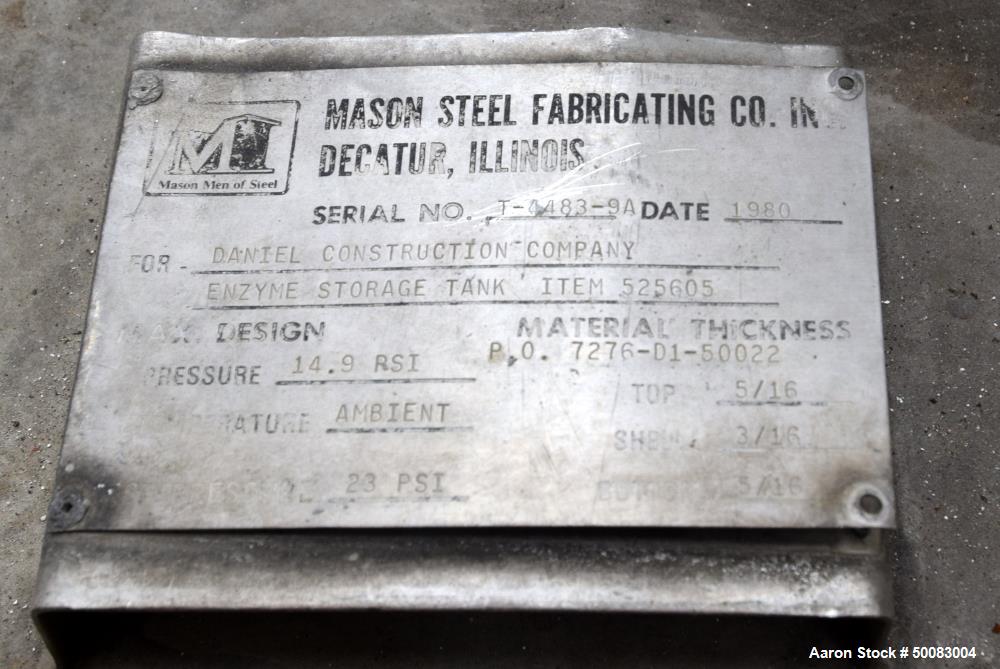 UsedMason Steel Tank, Approximately 2,500 Gallons, 316 Stainless Stee