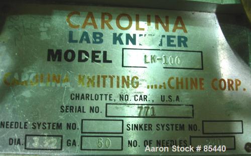 Used Carolina Lab Knitter, Model LK-100. 3-1/2" diameter, 50 gauge, 2